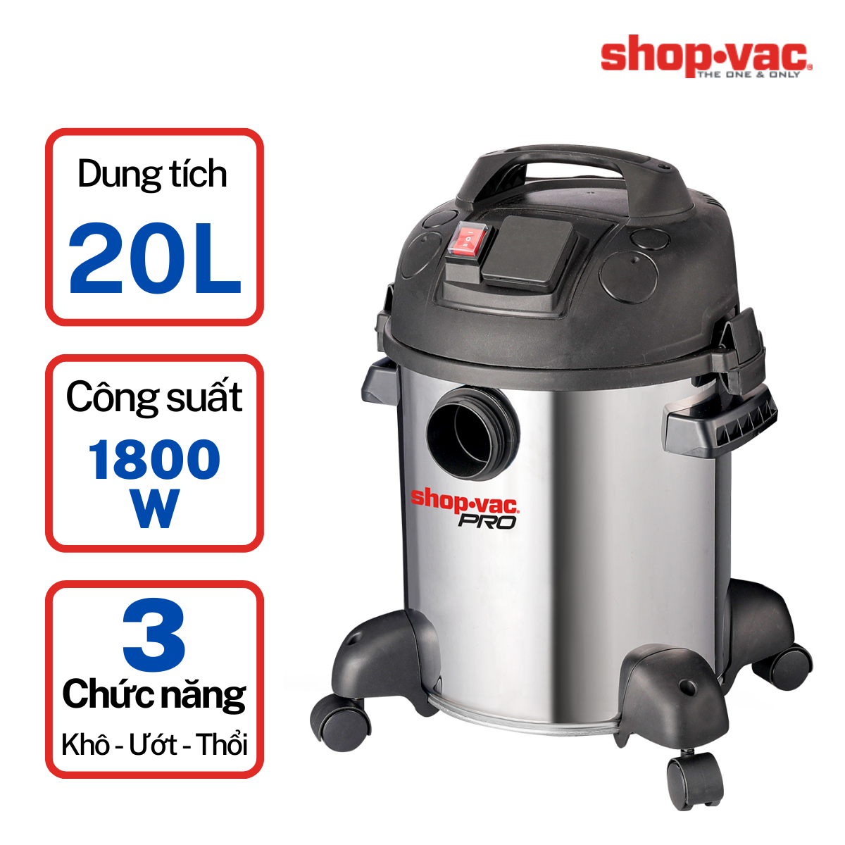 Máy hút bụi Shop Vac (Saigon Esco) khô/ướt/thổi 20L 1800W thép không gỉ - 9270286 - TTBH Saigon ESCO