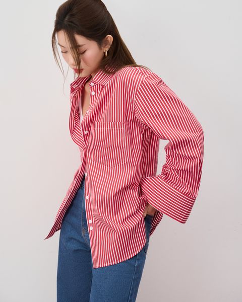 Áo Sơ Mi Sọc Dáng Dài Có Túi FAS361 – Gillee