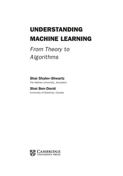 Understanding Machine Learning: From Theory to Algorithms – E-books Max30