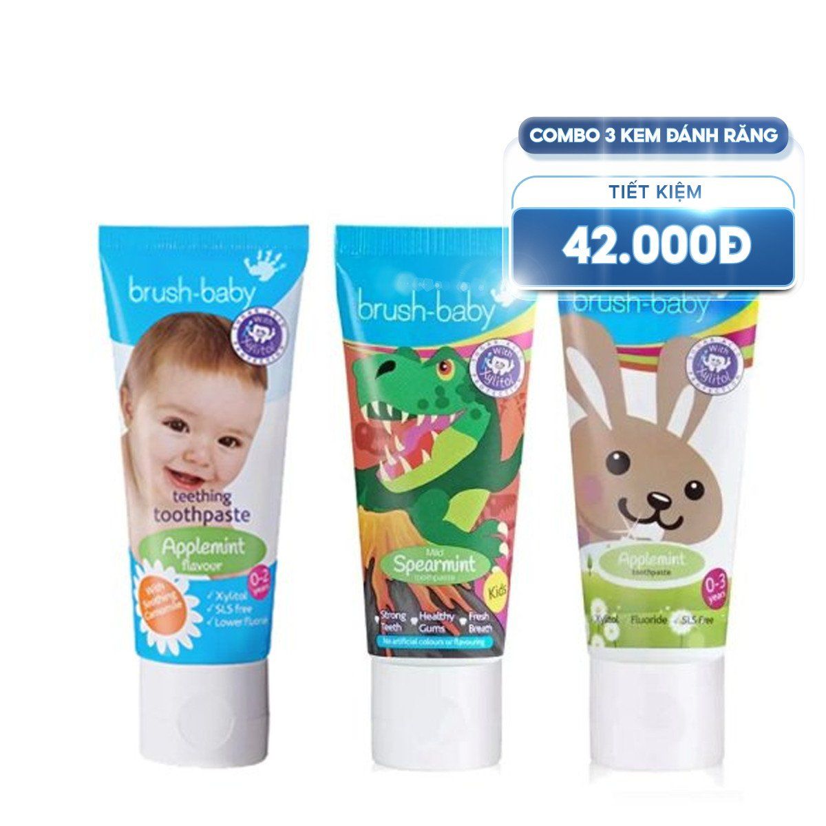 BRUSH-BABY COMBO 3 KEM ĐÁNH RĂNG CÓ FLUORIDE CHO BÉ Ở MỌI ĐỘ TUỔI 50ML – YODEE Việt Nam