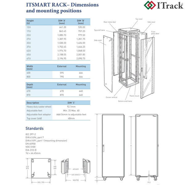 Tủ rack 42U ITrack ITS42-6100-G Có Chiều Sâu 1.000 Cửa Kính Cường Lực ...