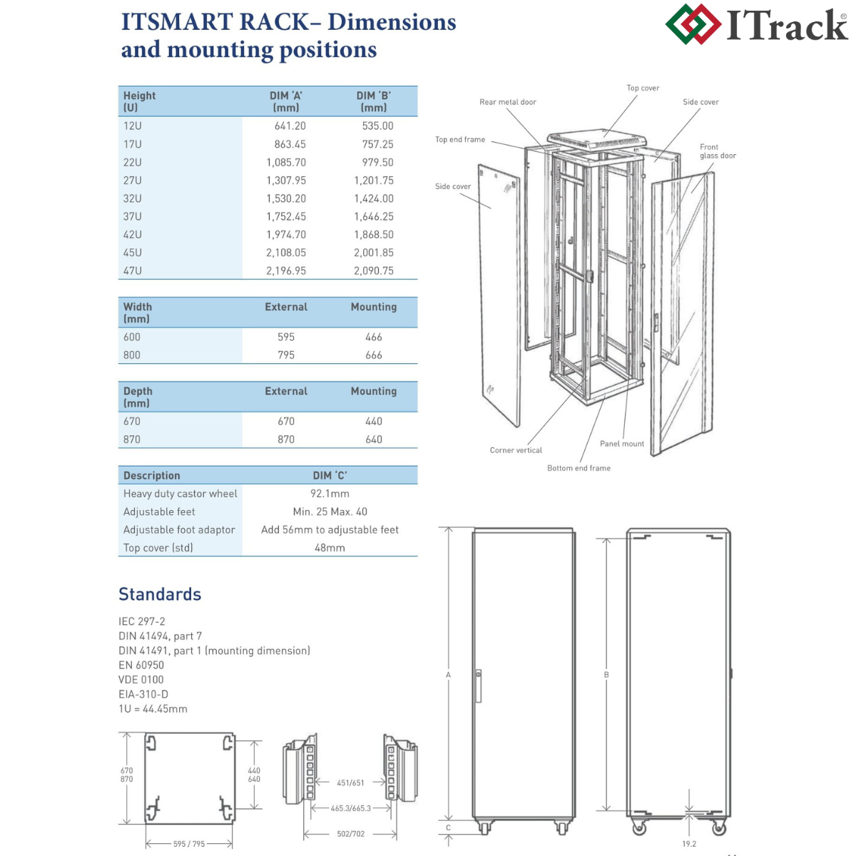 Tủ rack 42U ITrack ITS42-6100-G Có Chiều Sâu 1.000 Cửa Kính Cường Lực ...