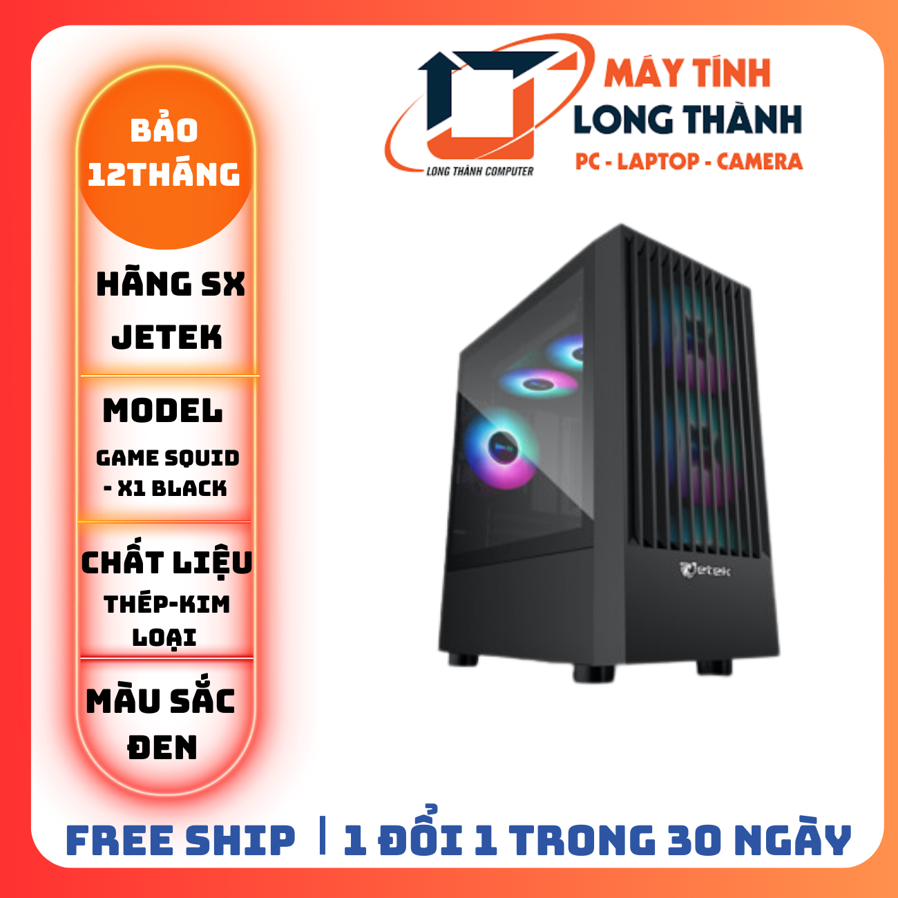 CASE JETEK GAME SQUID - X1 BLACK ( TẶNG KÈM 3 FAN RGB ) – Máy Tính Long ...