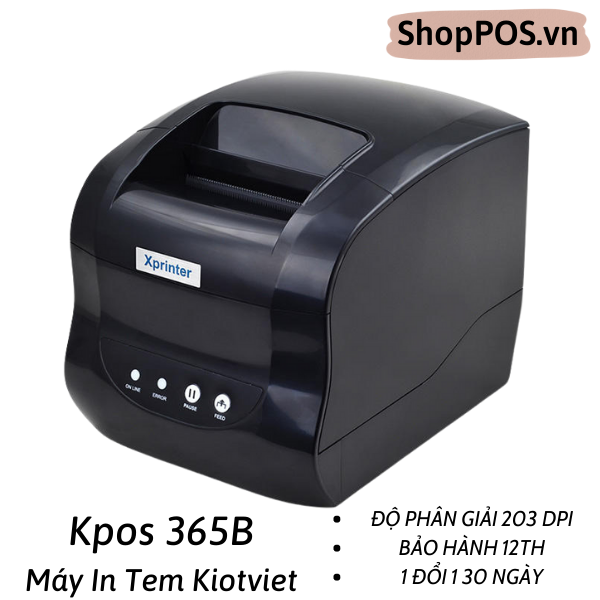 Máy in mã vạch KPOS 365B - [ USB + LAN - 203 dpi - In Tem Phần Mềm Kio