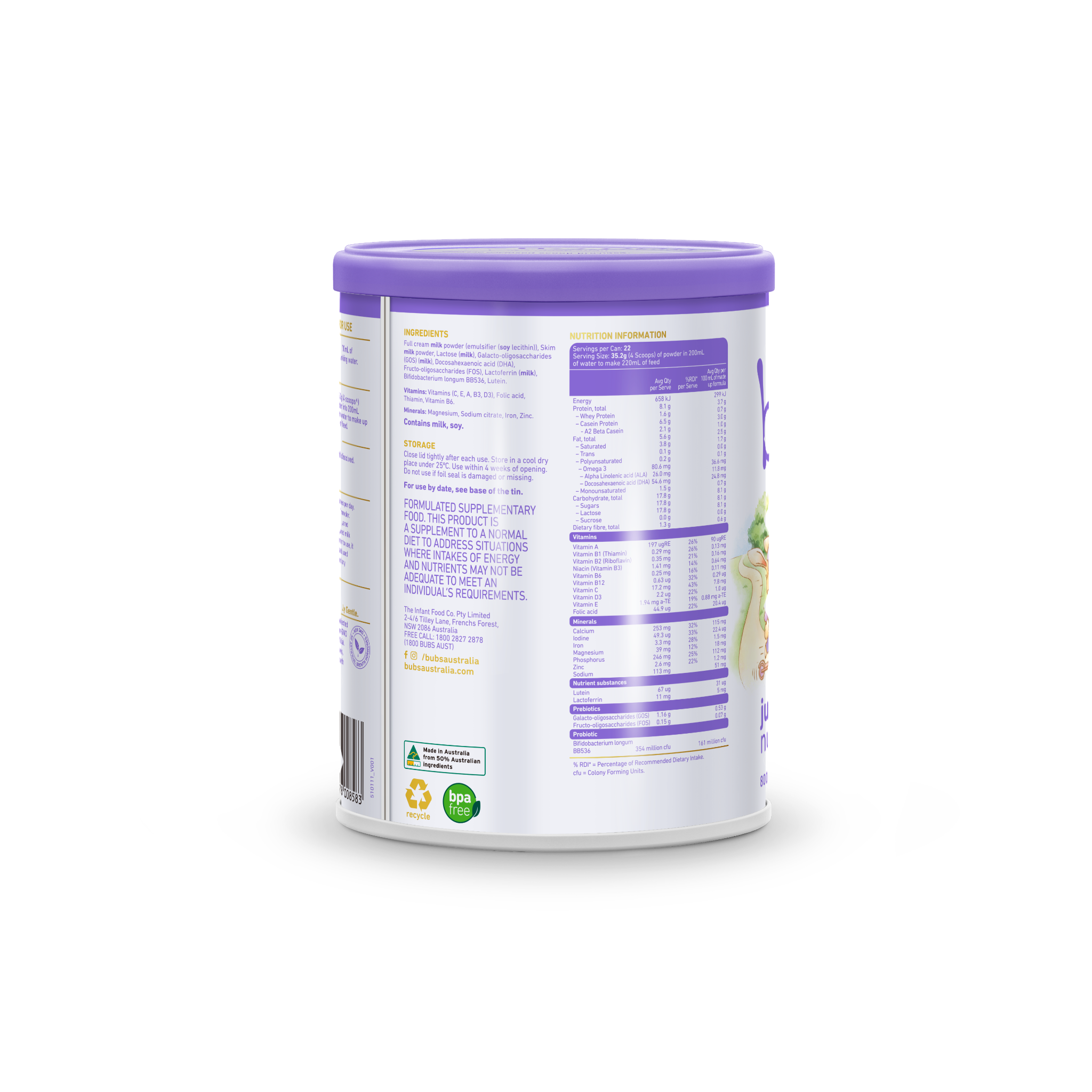 Sữa Bubs Supreme Junior Nutrition 800g dành cho bé từ 3 - 12 tuổi, nhậ ...