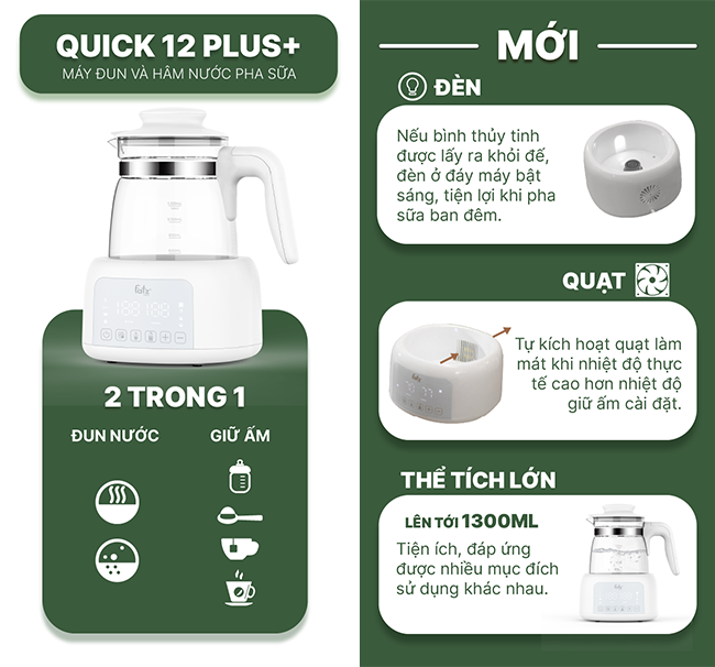 MÁY ĐUN VÀ HÂM NƯỚC PHA SỮA ĐIỆN TỬ – QUICK 12 PLUS+ – Gia Phú Baby
