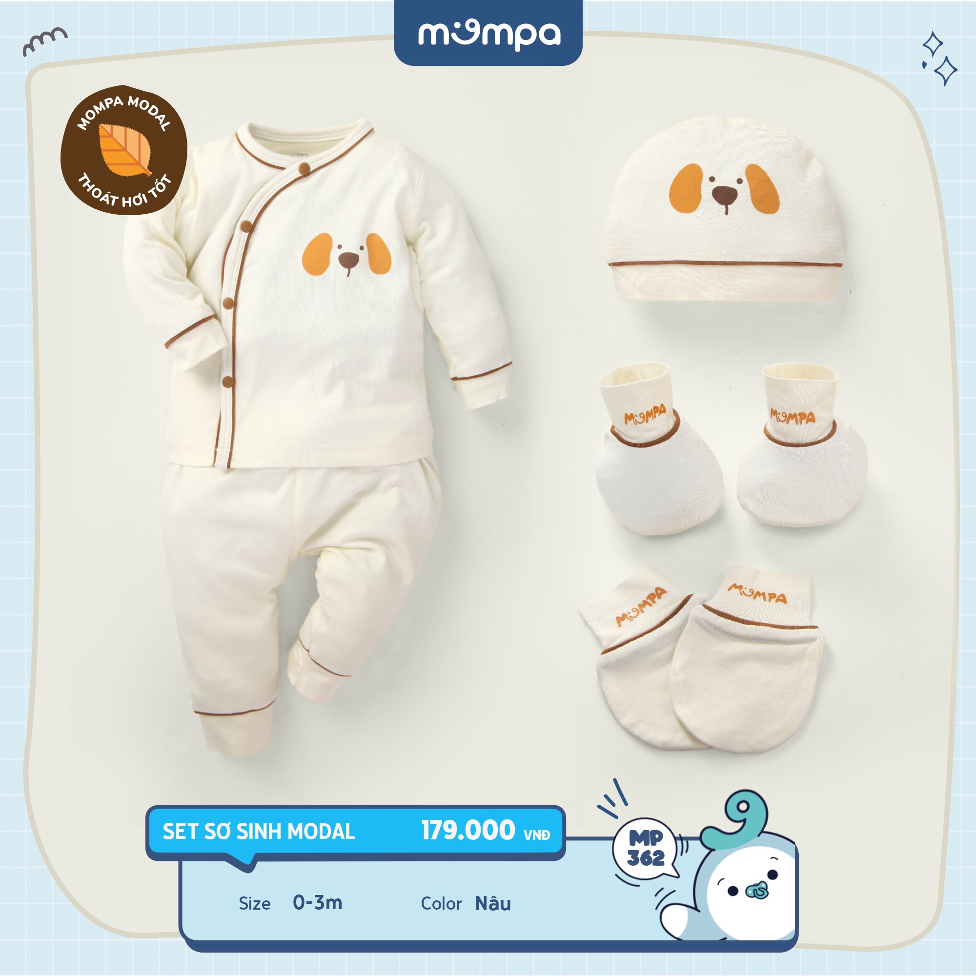 Set quần áo, nón, bao chân & tay sơ sinh Mompa