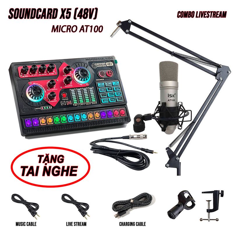 Bộ Sound Card X5 Và Micro ISK AT100 Livestream Chuyên Nghiệp - THIẾT BỊ LIVESTREAM THU ÂM - LÂM ...