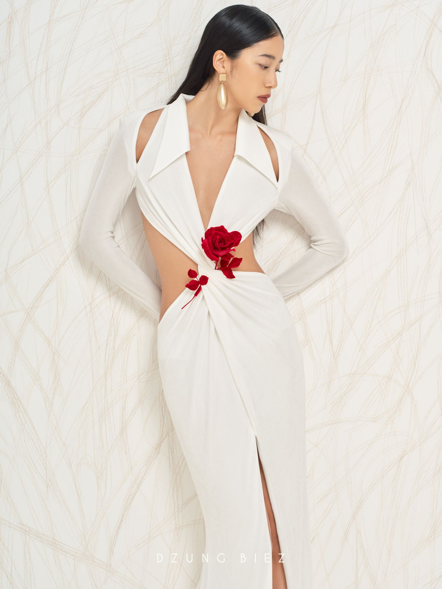 Váy sơ mi cổ nhọn dáng dài cut-out – Dzung Biez Store HCM