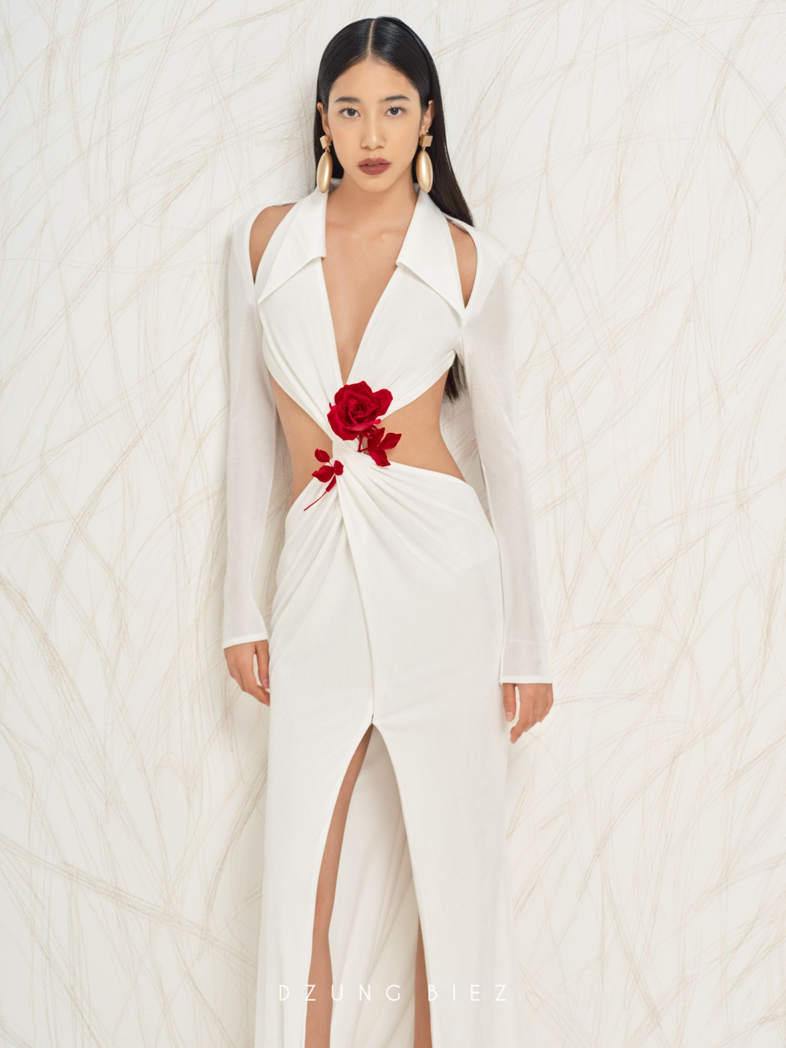 Váy sơ mi cổ nhọn dáng dài cut-out – Dzung Biez Store HCM