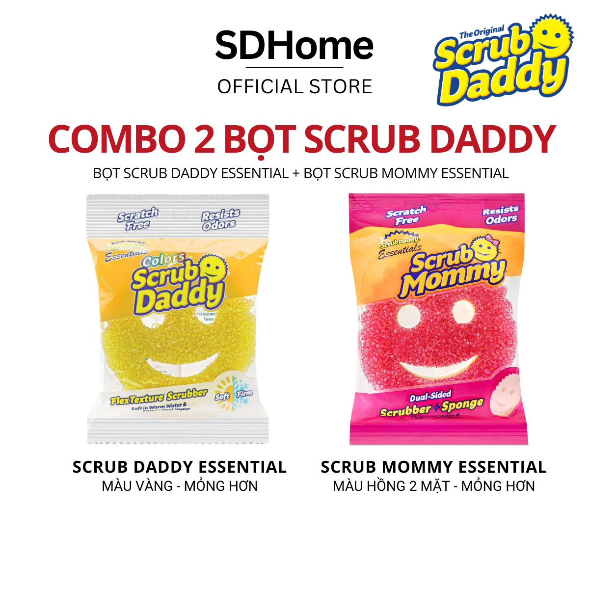 [COMBO ESSENTIAL] Bọt biển Scrub Daddy + Mommy Essential chính hãng Mỹ – SDHome - Gia Dụng Nhập Khẩu