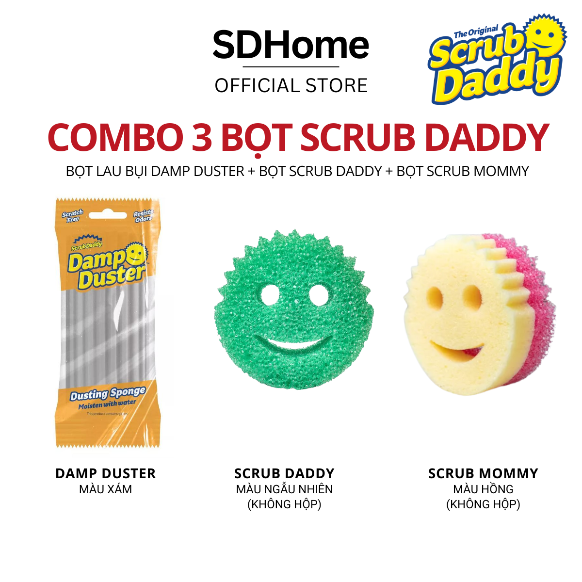 COMBO 3 bọt scrub daddy bọt lau bụi damp duster + BỌt scrub daddy + bọ ...