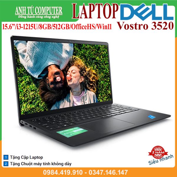 Laptop Dell Vostro 3520 Core i3-1235U 8GB RAM 512GB SSD 15.6″ FHD Blac ...