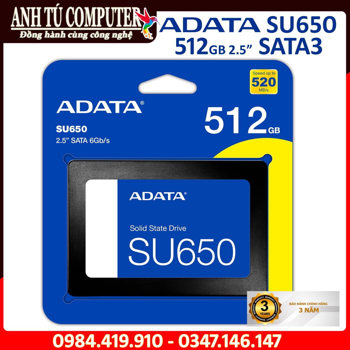 Ổ CỨNG SSD ADATA SU650 512GB 2.5″ Sata III – ANH TÚ COMPUTER