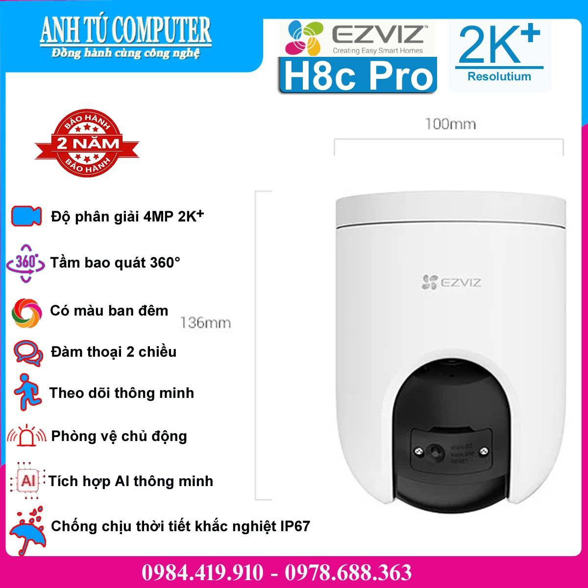 Camera WiFi EZVIZ H8C Pro 2K+ 4MP – ANH TÚ COMPUTER