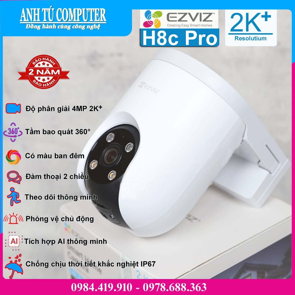 Camera WiFi EZVIZ H8C Pro 2K+ 4MP – ANH TÚ COMPUTER