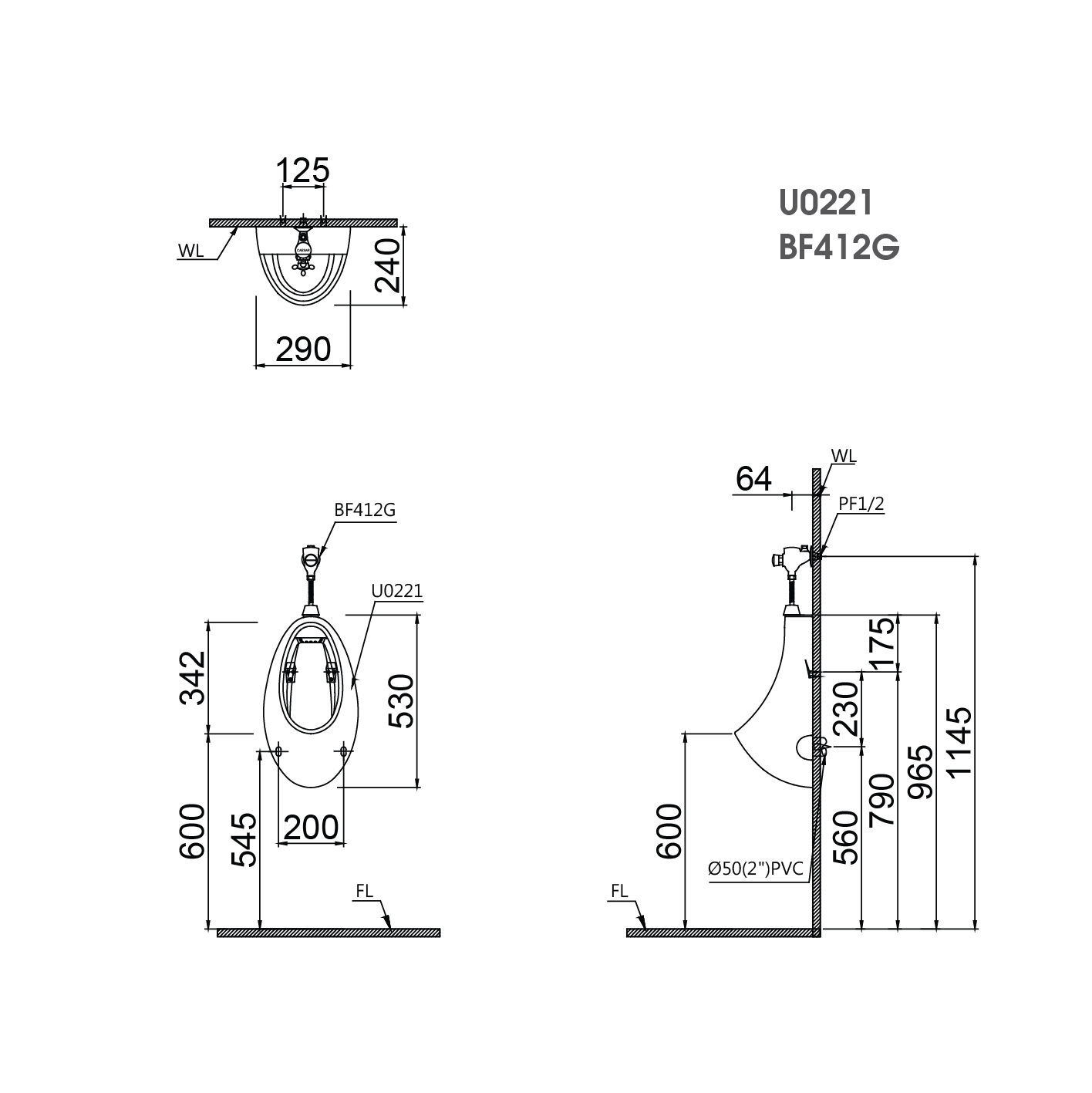 Bệ Tiểu Nam (Treo Tường) - U0221 – Caesar Eshop
