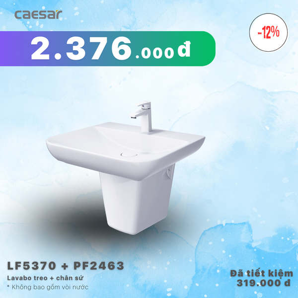 Khuyến mãi ưu đãi - Lavabo treo + chân sứ - LF5370 + PF2463 – Caesar Eshop