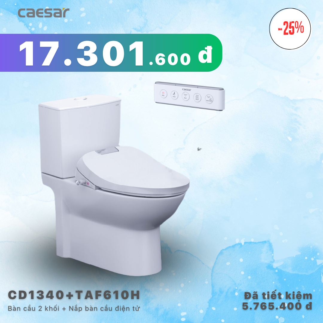 Khuyến mãi ưu đãi - Bàn cầu hai khối + Nắp điện tử - CD1340 + TAF610H – Caesar Eshop