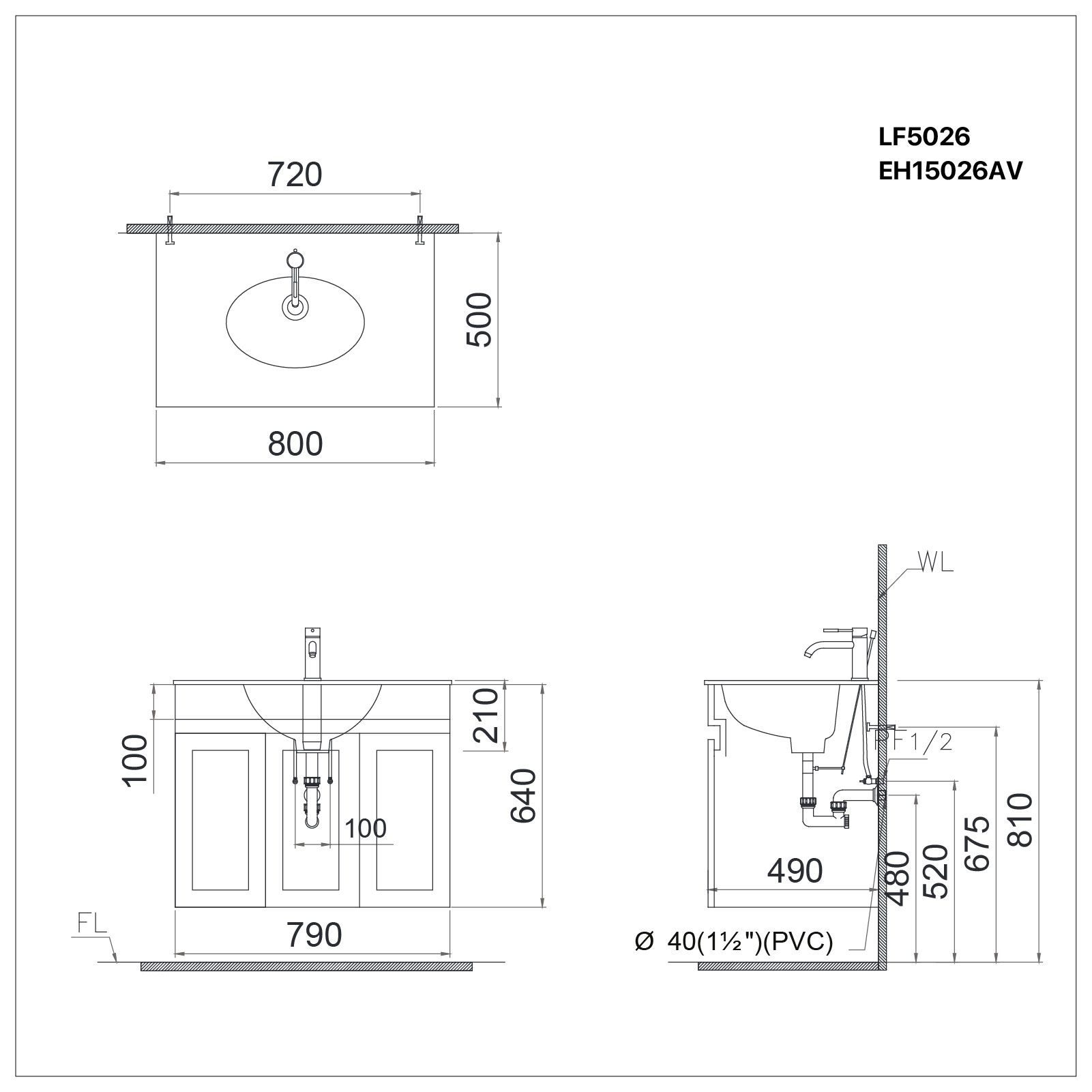 Lavabo + Tủ treo - LF5026 + EH15026AV – Caesar Eshop