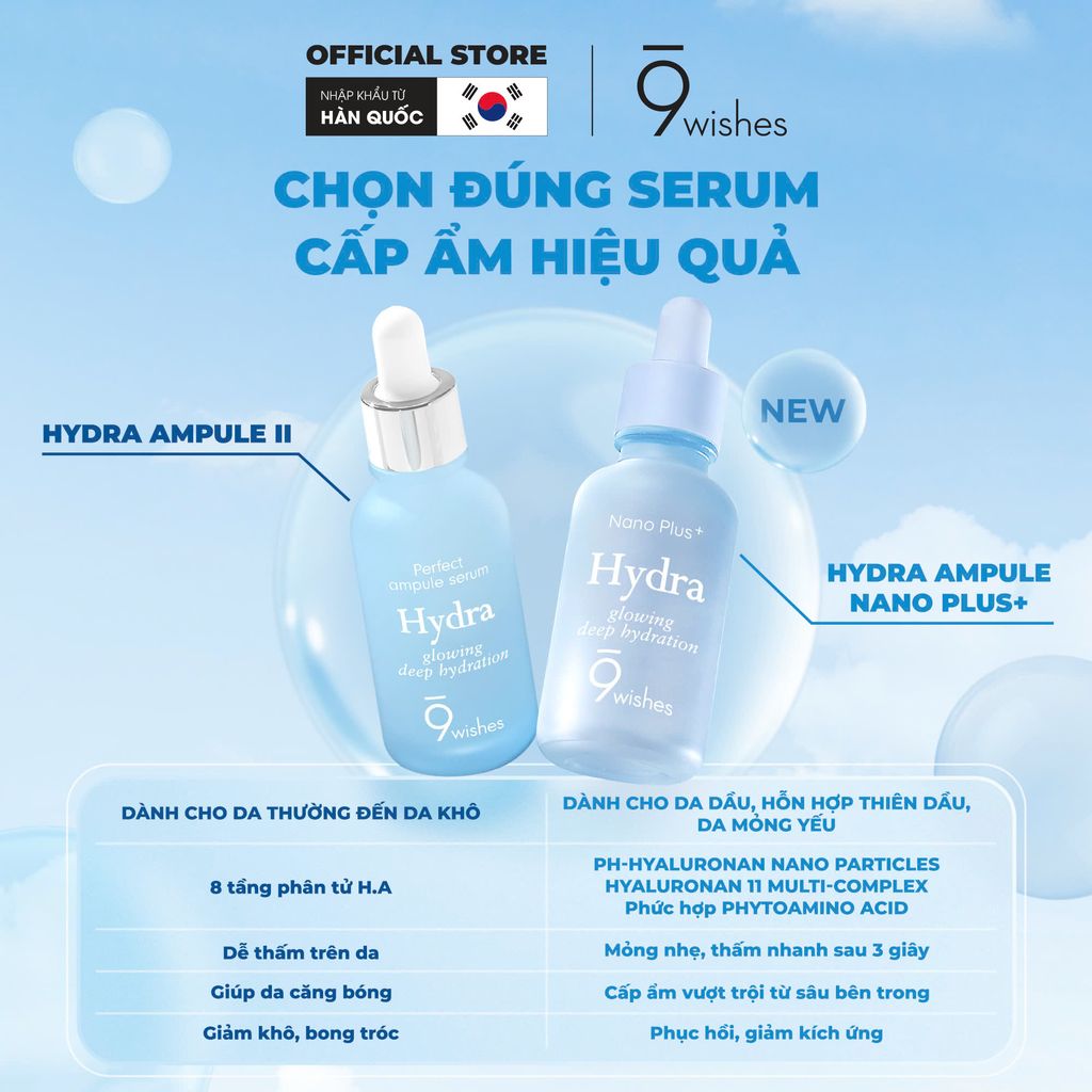 [COMBO] 9 Wishes 2 Tinh Chất dưỡng ẩm 9 Wishes Hydra Skin Ampule II 30 – 9Wishes