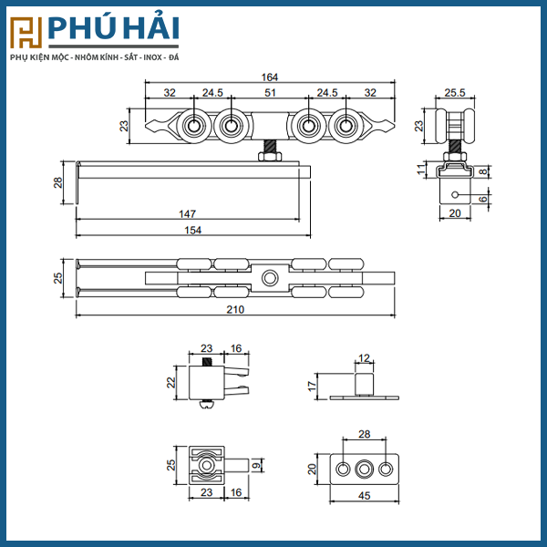 BÁNH XE TREO CỬA VICKINI 47855.001 SSS – Phân Phối Vật Tư Phụ Kiện Phú Hải