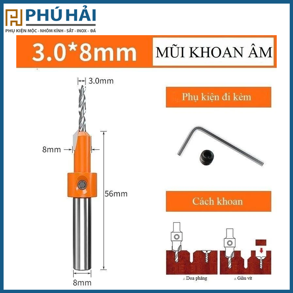 Mũi Khoan 2 tầng âm mũi vít 3*8 – Phân Phối Vật Tư Phụ Kiện Phú Hải