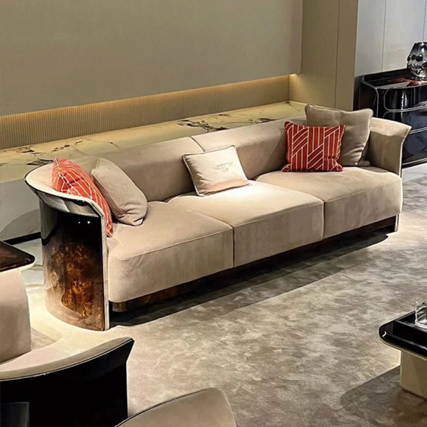 Bộ sofa da bò, gỗ sơn bóng Piano- BSF206