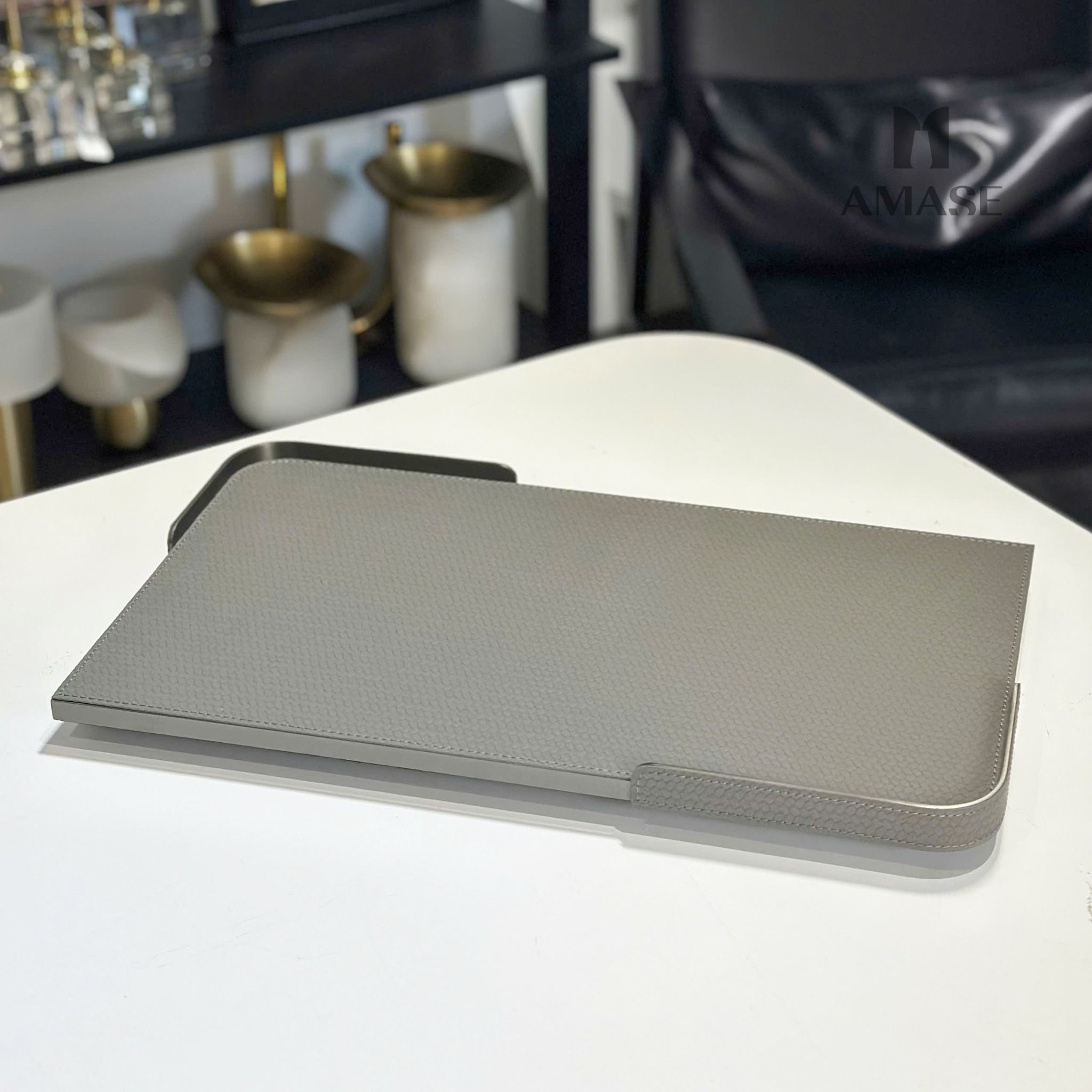 Khay Da Trang Trí Màu Black Dark Gray Viền Bạc – AMASE - Modern and Elegant Decor