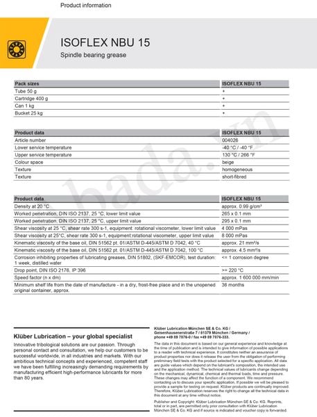 Mỡ KLUBER ISOFLEX NBU 15 (1KG) Abada