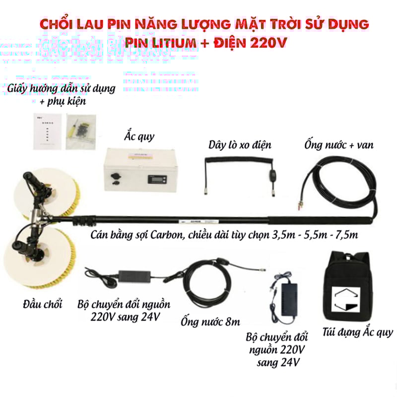 Chổi Lau Pin Năng Lượng Mặt Trời Sử Dụng Pin Litium + Điện 220V ...