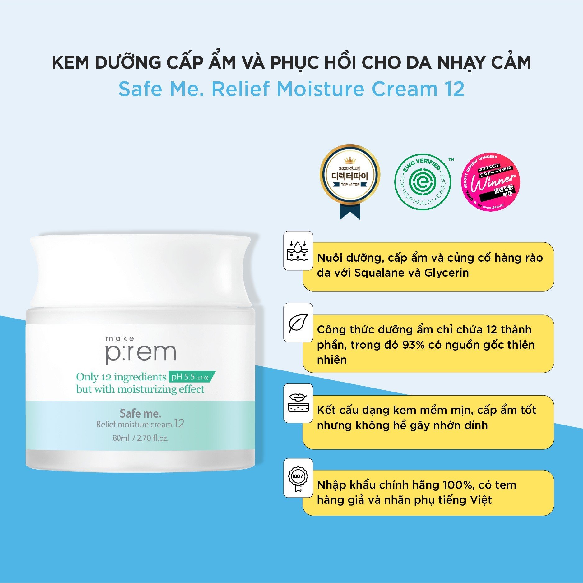 Kem dưỡng Make P:rem Safe me Relief Moisture Cream 12 Thanh Chân ...