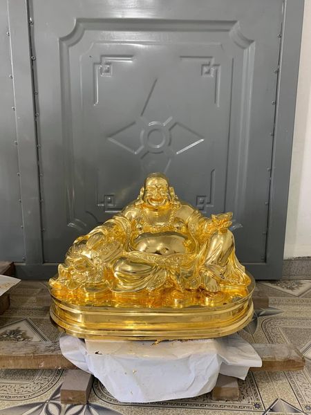Tượng Di Lặc tựa bao tiền bằng đồng dát vàng 24K KT32x42cm- Đồng Đông ...