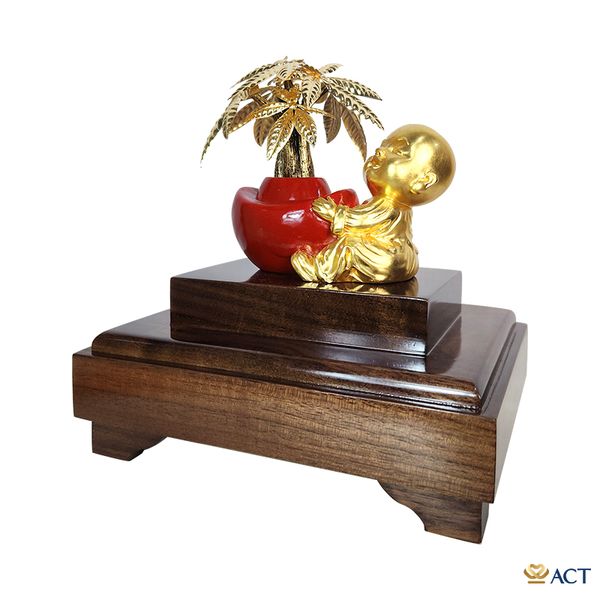 Quà tặng Tượng Chú Tiểu Bên Chậu Kim Ngân dát vàng 24k ACT GOLD