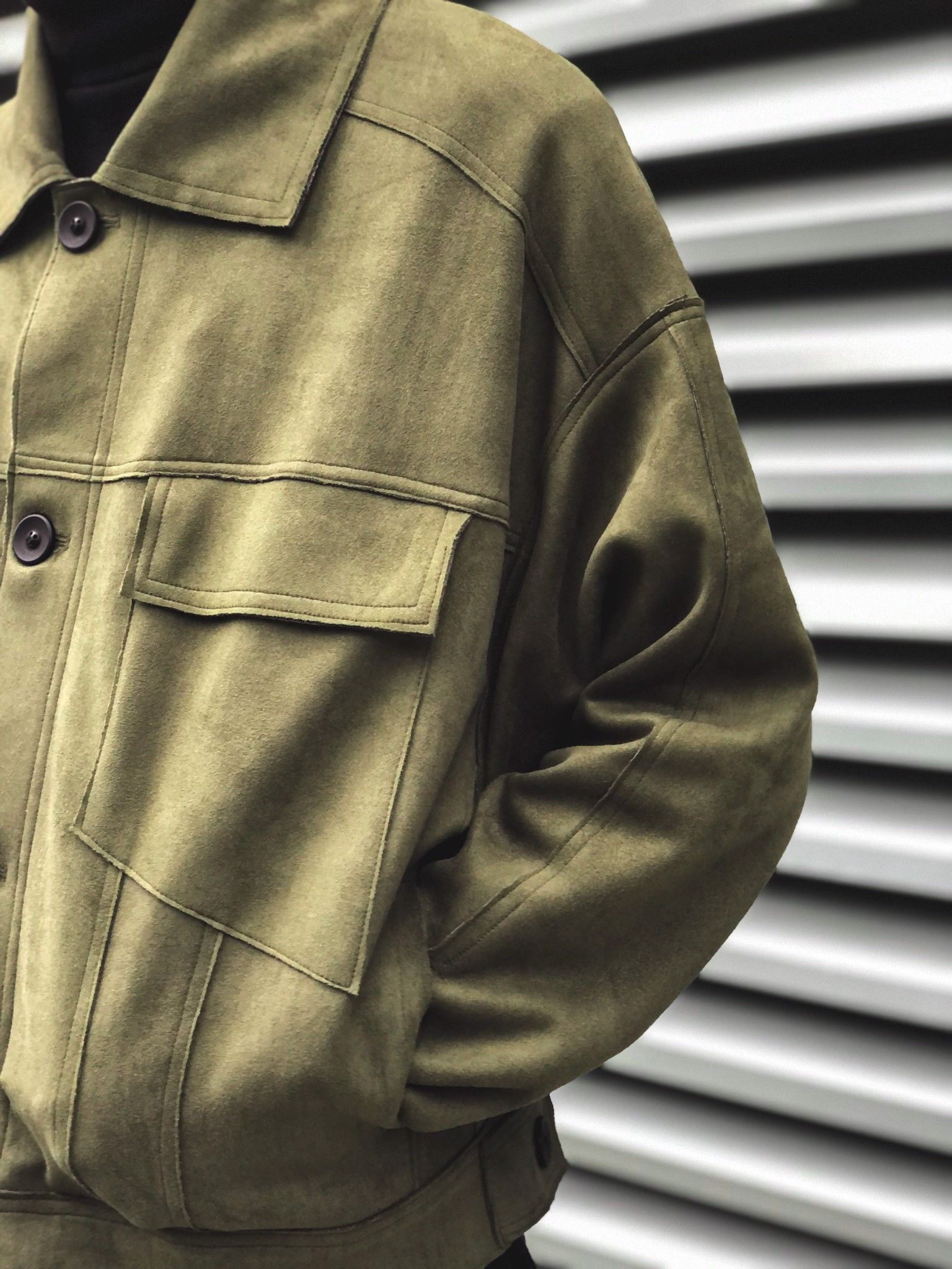 SUEDE TRUCKER JACKET - OLIVE GREEN – T-SIX STUDIO
