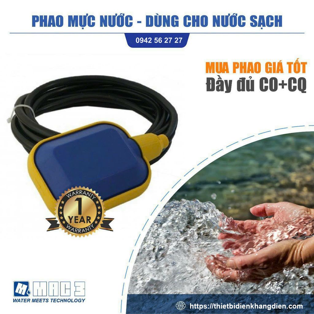 Phao điện MAC3, Model KEY, cáp PVC 5m, cho nước sạch – Thiết Bị Điện Khang Điền