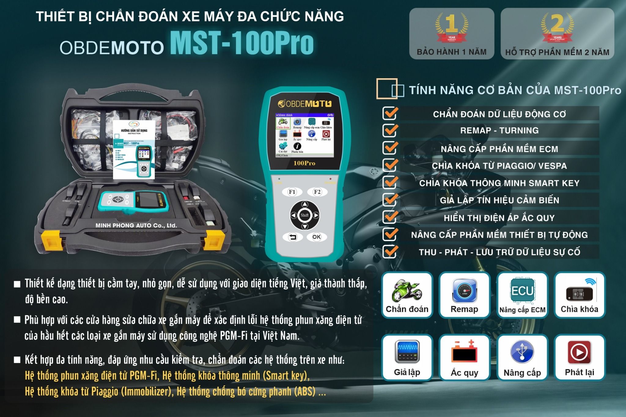 Máy đọc lỗi xe máy MST100 Pro Phiên bản V13.00 - 2024 - Minh Phong Auto