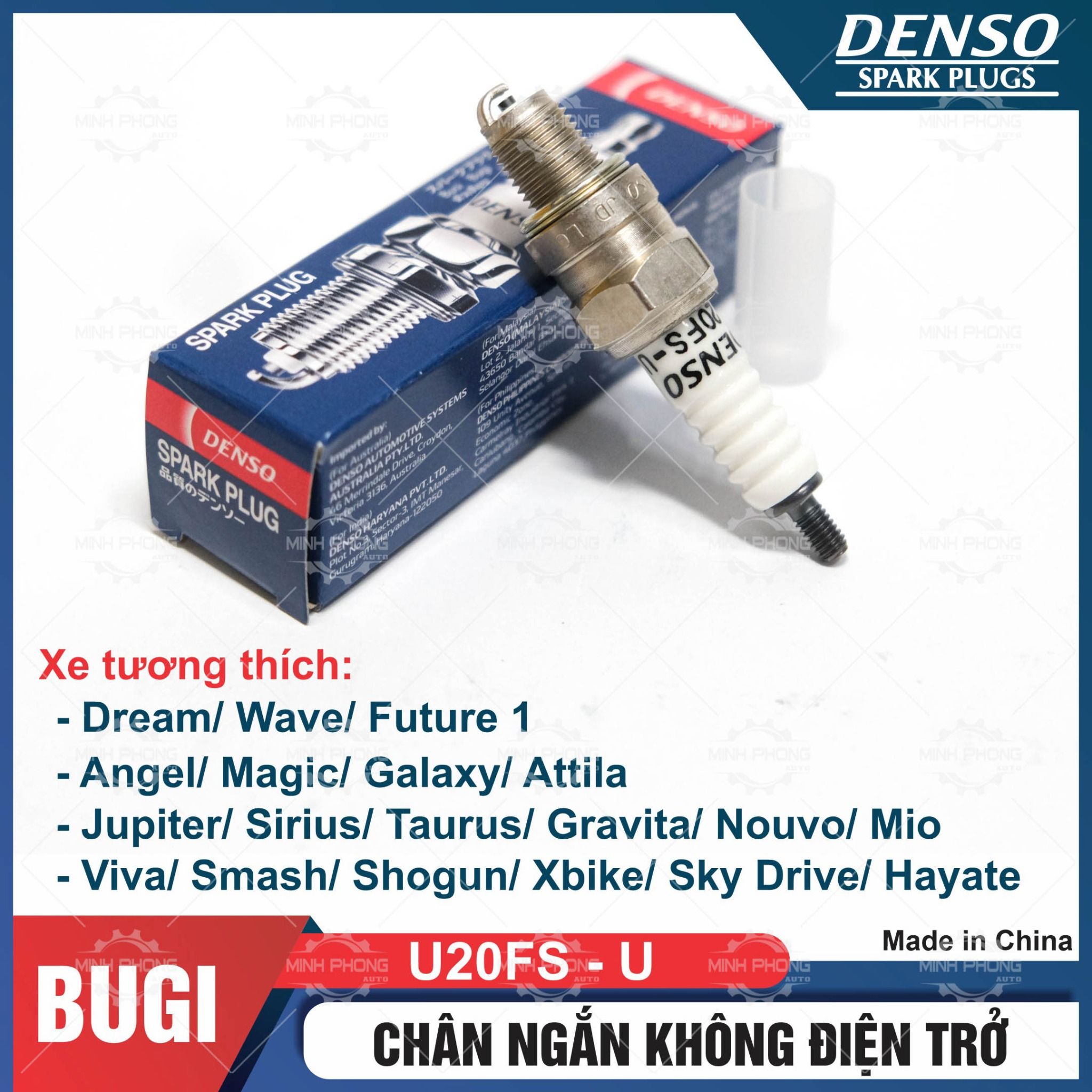 Bugi Denso chính hãng (Hộp 10 cái) Bugi xe máy - Minh Phong Auto