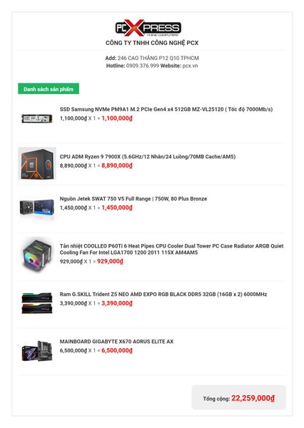 Bộ máy PCX Aorus X670 Ryzen 9 7900x - 32GB DDR5 - 512GB - AMD Graphics ...