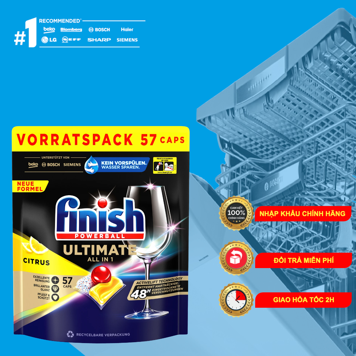 Viên rửa bát Finish Ultimate All in 1 hương Chanh - Túi 57 viên – Gia ...