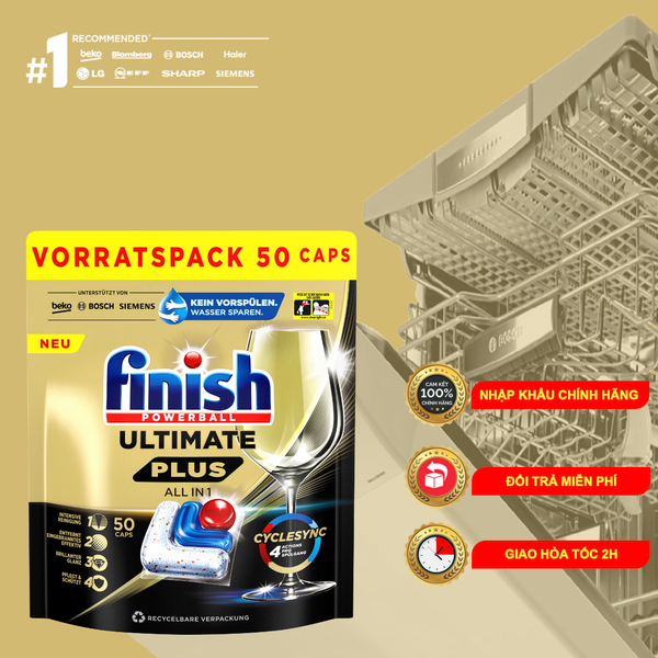 Viên rửa bát Finish Ultimate Plus All in 1 - Túi 50 viên – Gia Dụng Châu Âu