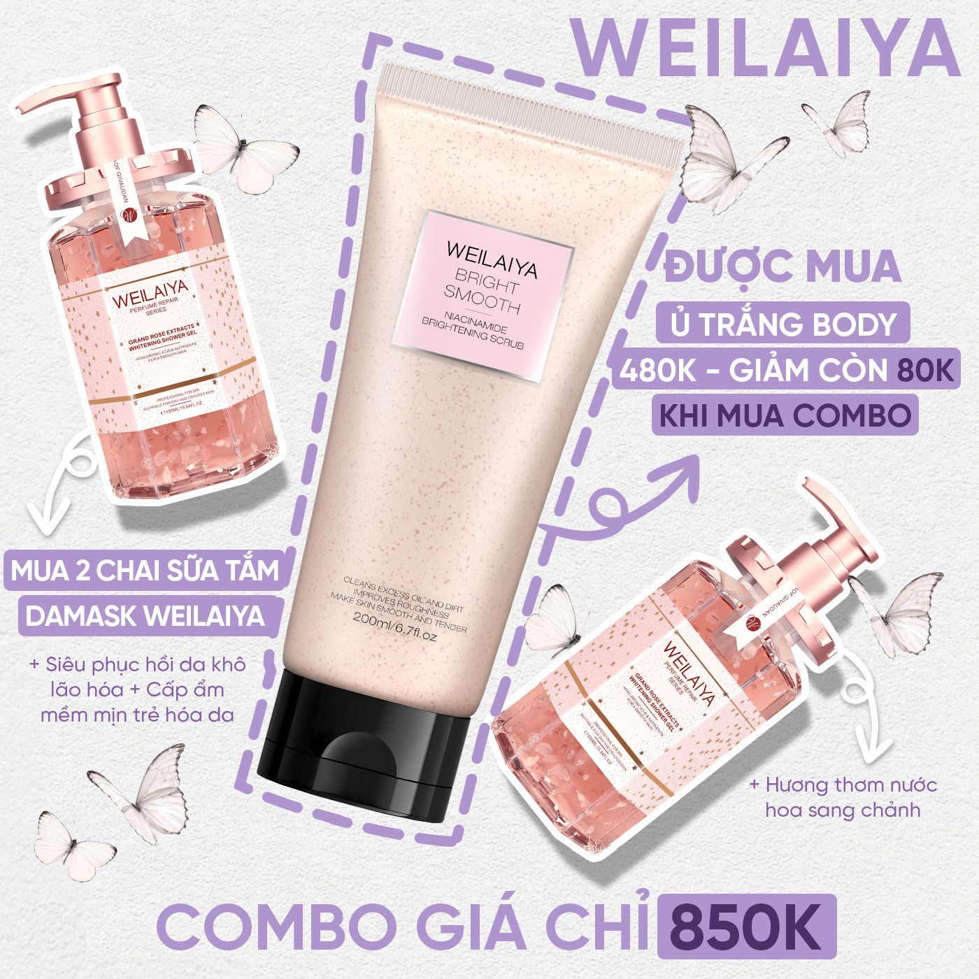 Kem ủ trắng da body vỏ hồ đào Weilaiya 200ml – Weilaiya Việt Nam