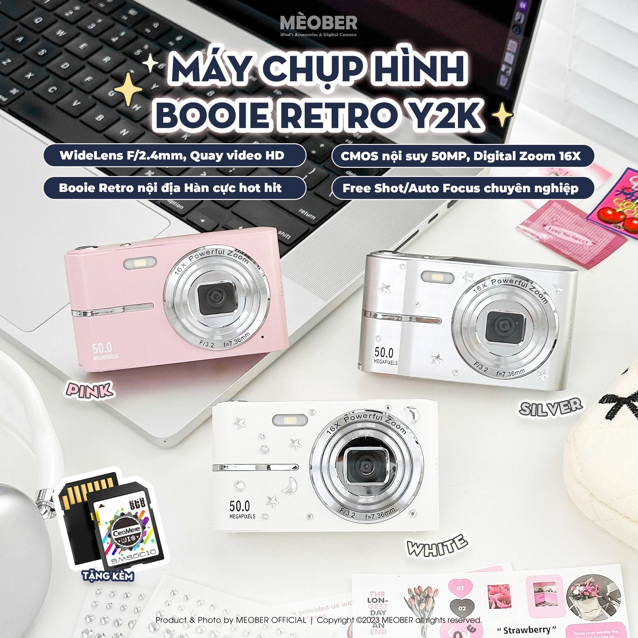 [Tặng thẻ nhớ] Máy ảnh kĩ thuật số digital Booie Retro Y2K by MèoBer – MèoBer®