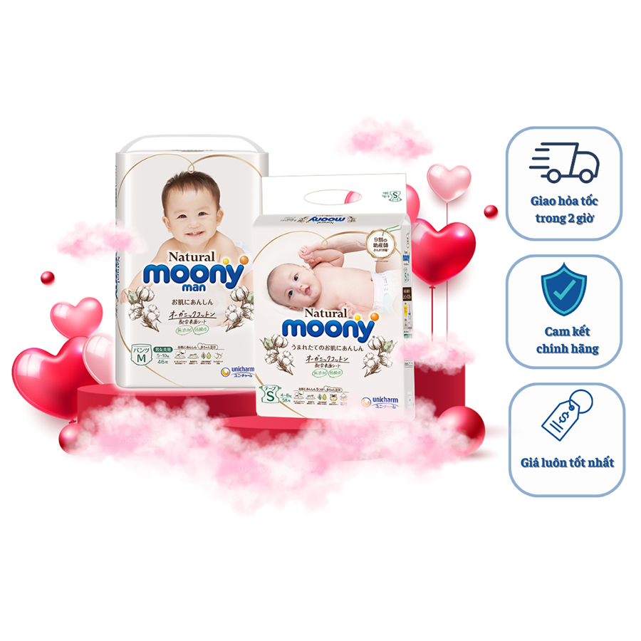 Bỉm Tã Moony Natural Nội Địa Nhật Bông Organic Dán/Quần – Giá Sỉ Đây