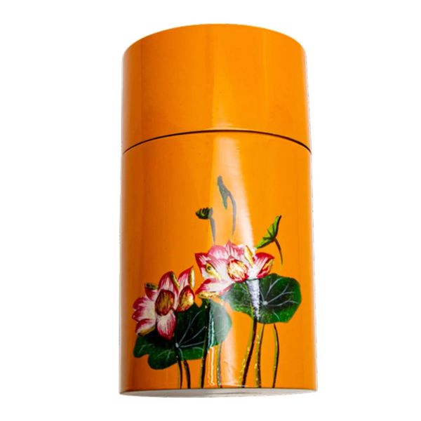 Hủ đựng trà sơn mài Bát tràng màu cam "Sắc Liên Hương Tỏa" logo Sacom ...