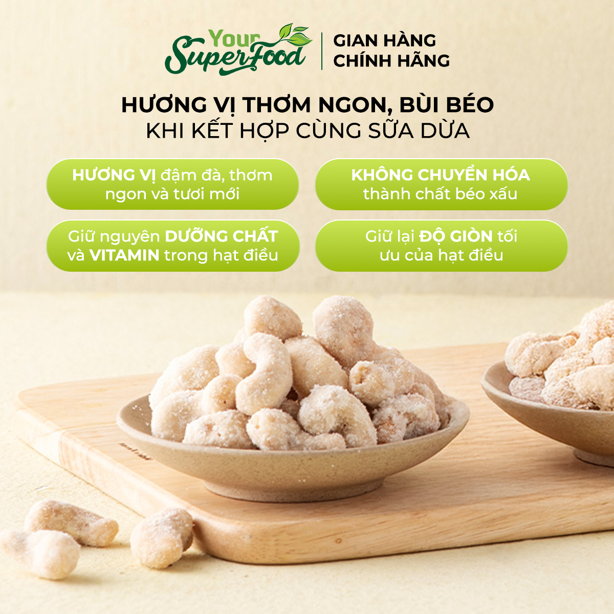 Hạt Điều Vị Sữa Dừa, Túi 50g - Your Superfood
