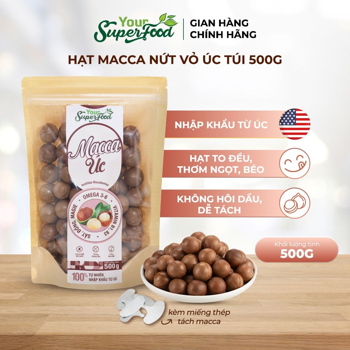 Macca Úc (Thượng hạng) (Nứt vỏ) (500g) – Your Superfood