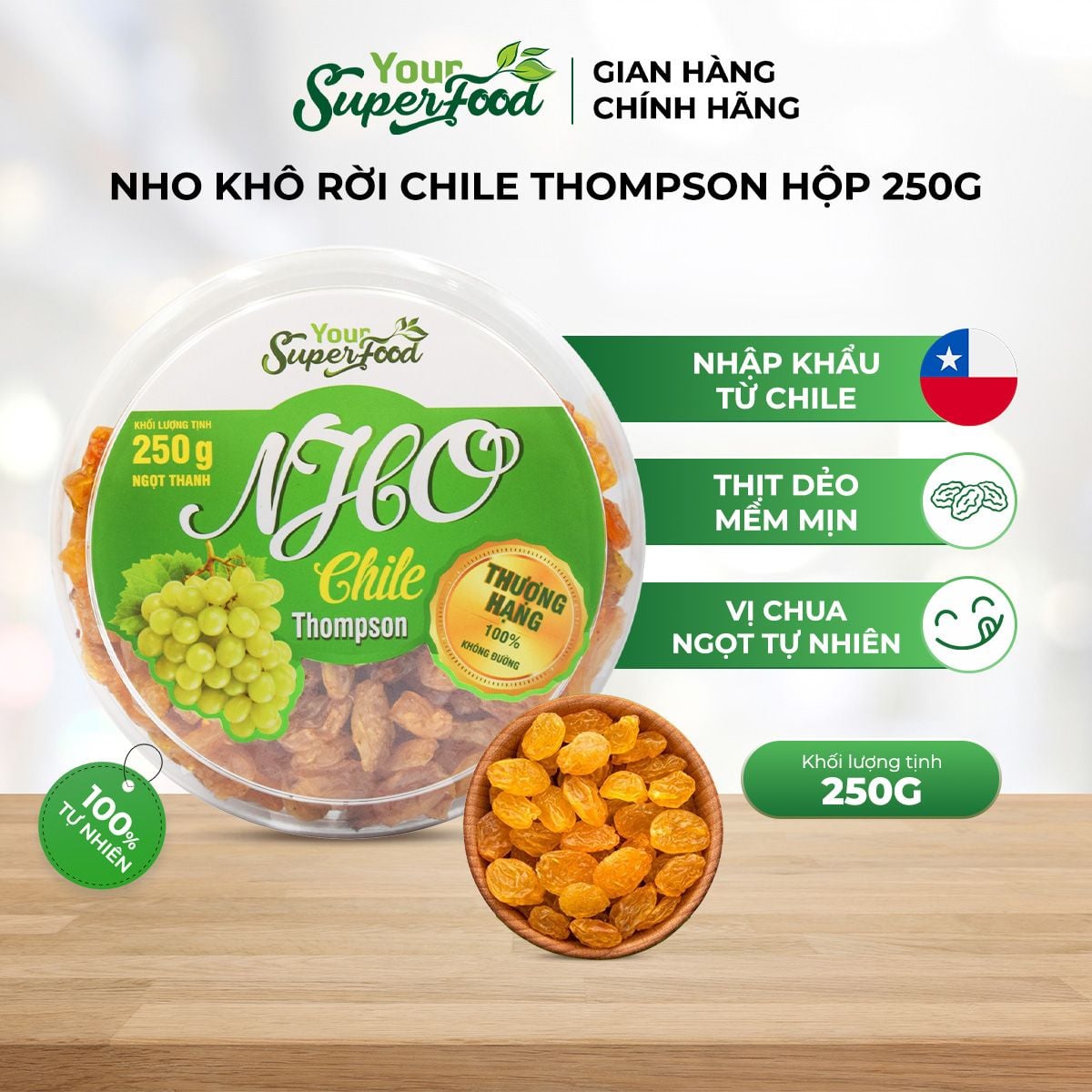 Nho Thompson Chile Hộp 250g Your Superfood